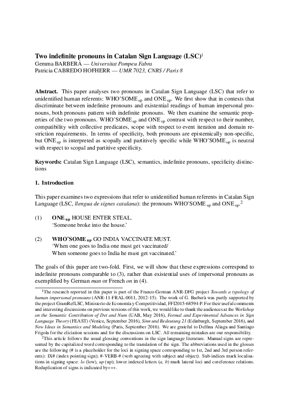 (PDF) Two indefinite pronouns in Catalan Sign Language (LSC).