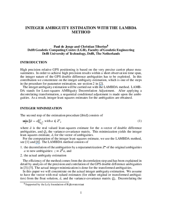 Pdf Integer Ambiguity Estimation With The Lambda Method