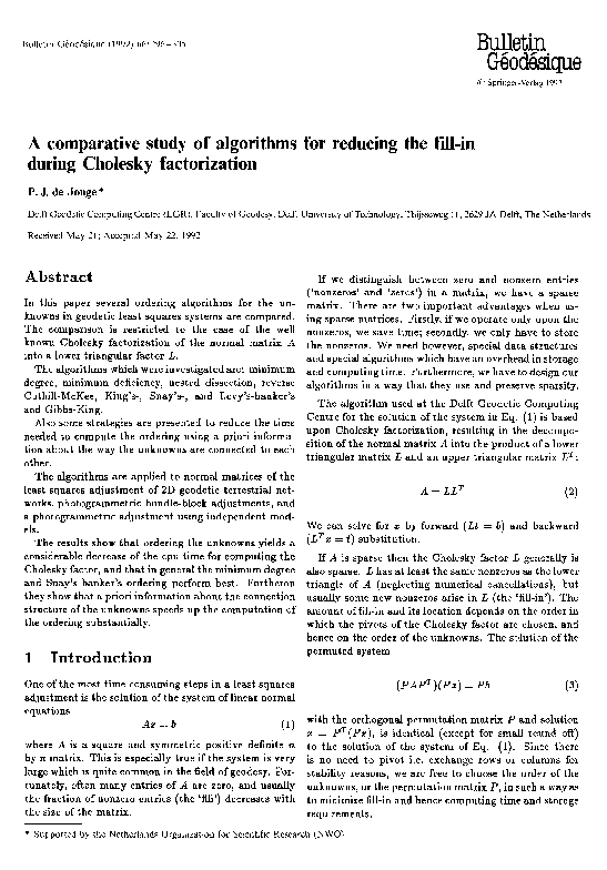 (PDF) A comparative study of algorithms for reducing the fill-in during Cholesky factorization ...