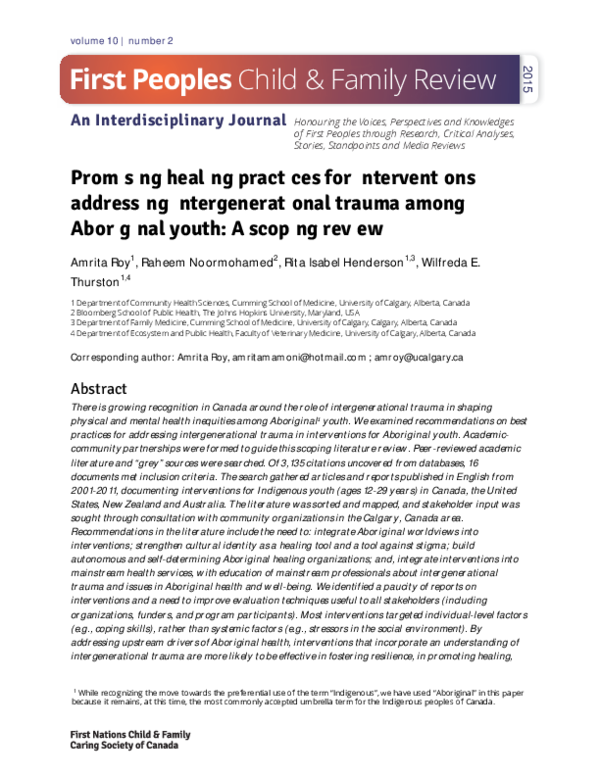 (PDF) Promising Healing Practices For Interventions Addressing ...