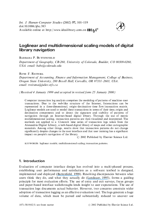 (PDF) Loglinear and multidimensional scaling models of digital library navigation