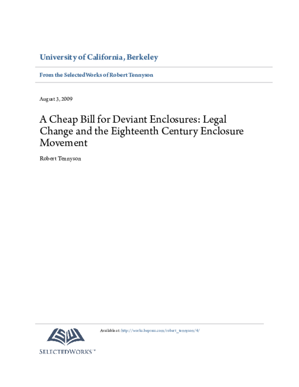 (PDF) A Cheap Bill for Deviant Enclosures: Legal Change and the ...