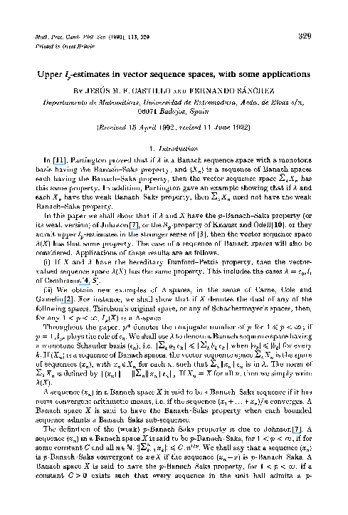 Pdf Upper Lp Estimates In Vector Sequence Spaces With Some