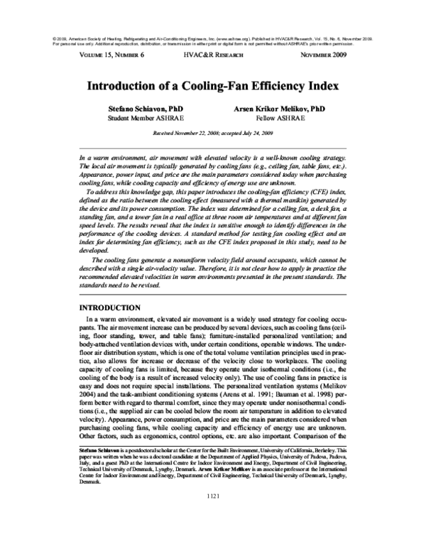 (PDF) Introduction of a Cooling-Fan Efficiency Index