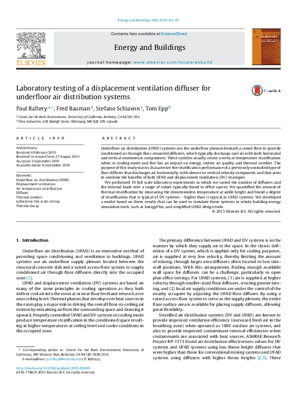 (PDF) Laboratory testing of a displacement ventilation diffuser for ...