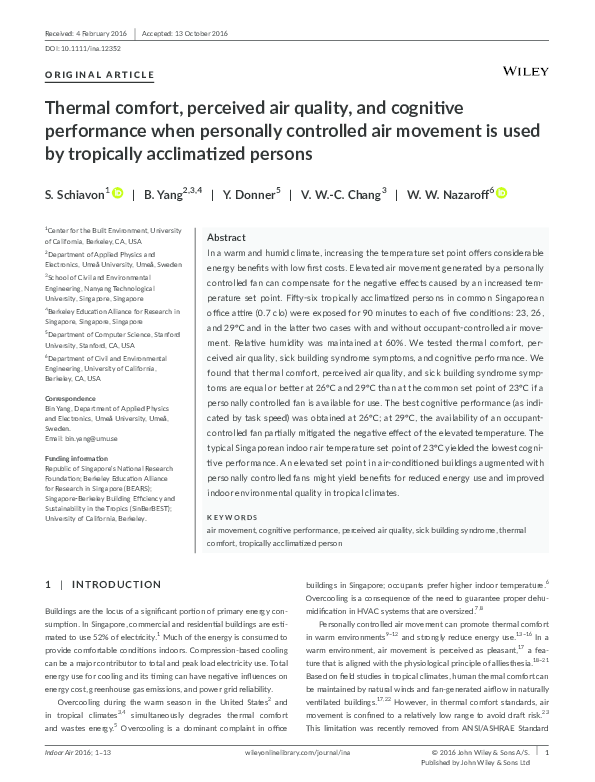 (PDF) Thermal comfort, perceived air quality, and cognitive performance ...