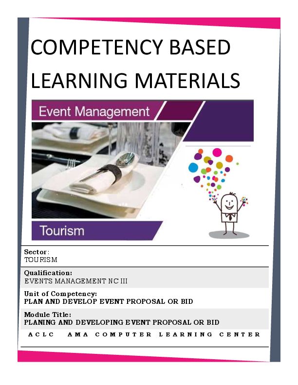 (PDF) Unit of Competency: PLAN AND DEVELOP EVENT PROPOSAL OR BID Module Title: PLANING AND ...