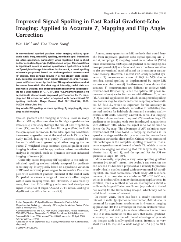 (PDF) Improved signal spoiling in fast radial gradient-echo imaging: Applied to accurate T 1 ...