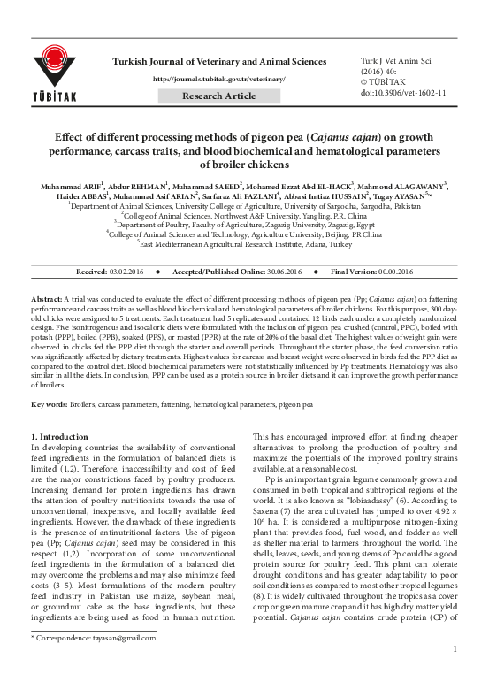 (PDF) Effect of different processing methods of pigeon pea (Cajanus cajan) on growth performance ...