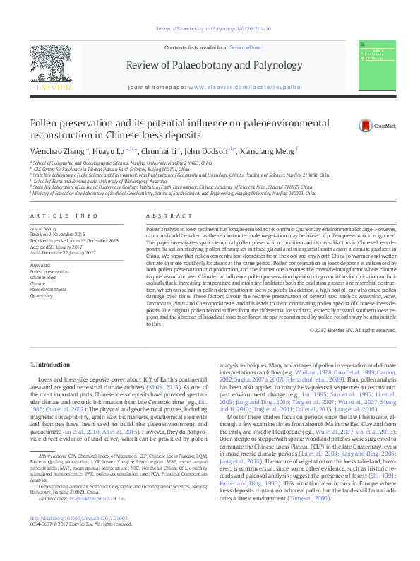 (PDF) Pollen preservation and its potential influence on ...