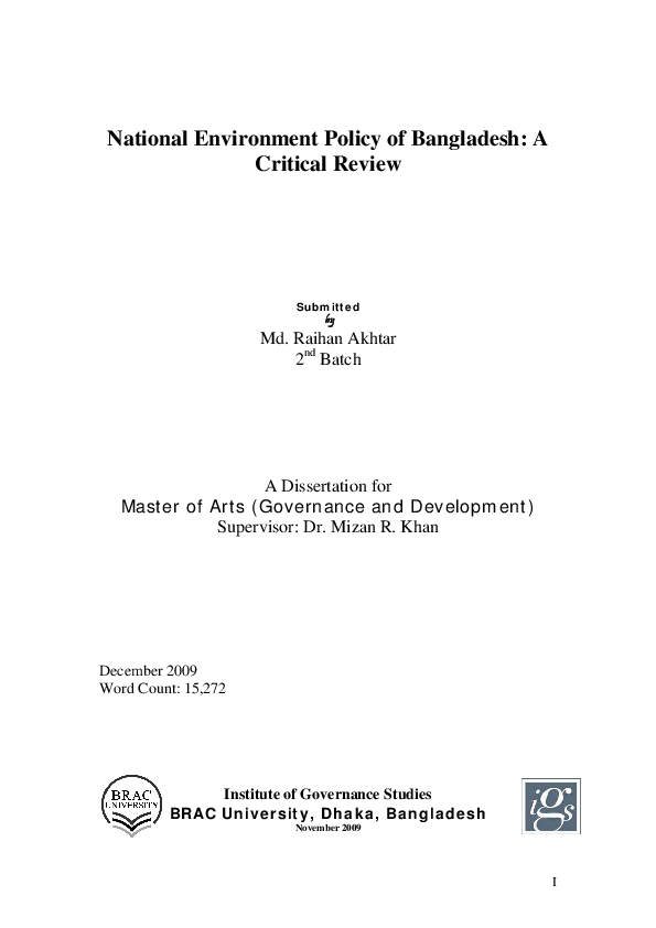 (PDF) National Environment Policy of Bangladesh: A Critical Review