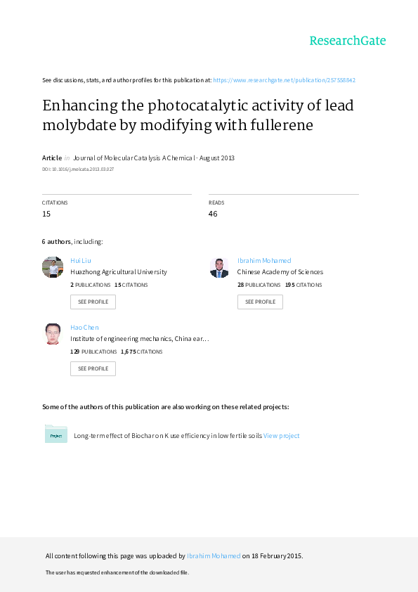 (PDF) Enhancing the photocatalytic activity of lead molybdate by ...