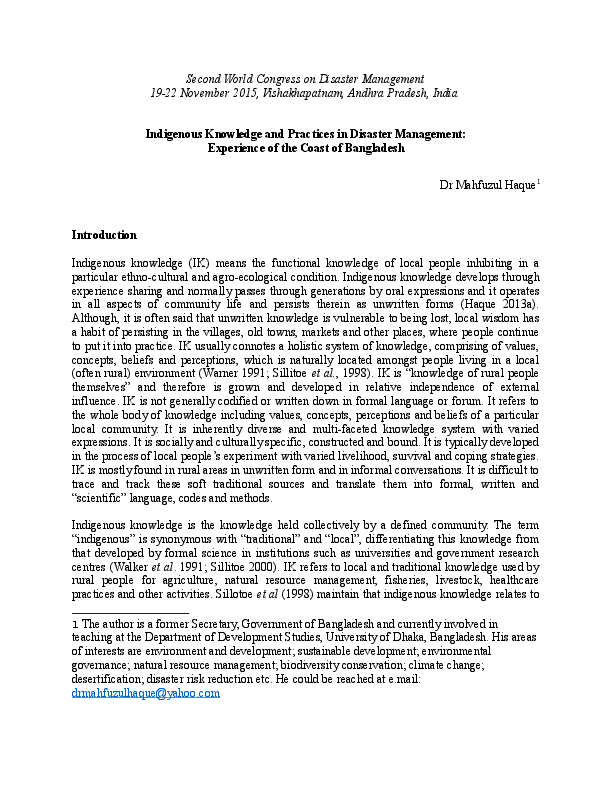 (DOC) Indigenous Knowledge and Practices in Disaster Management ...