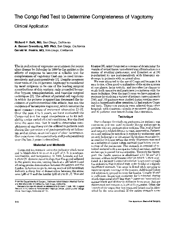 (PDF) The Congo red test to determine completeness of vagotomy