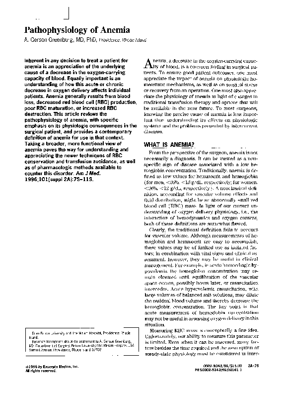 (PDF) Pathophysiology of anemia