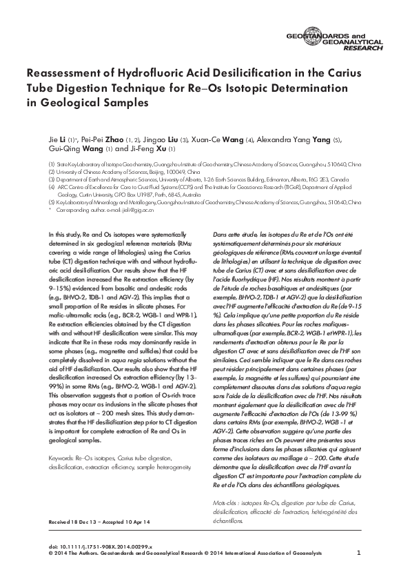 (PDF) Reassessment of Hydrofluoric Acid Desilicification in the Carius ...