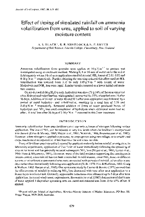 (PDF) Effect of timing of simulated rainfall on ammonia volatilization ...