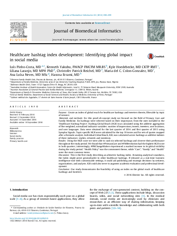 (PDF) Healthcare hashtag index development: Identifying global impact ...
