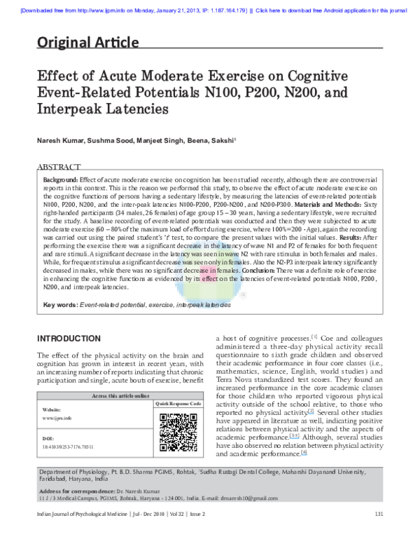 (PDF) Effect of acute moderate exercise on cognitive event-related ...