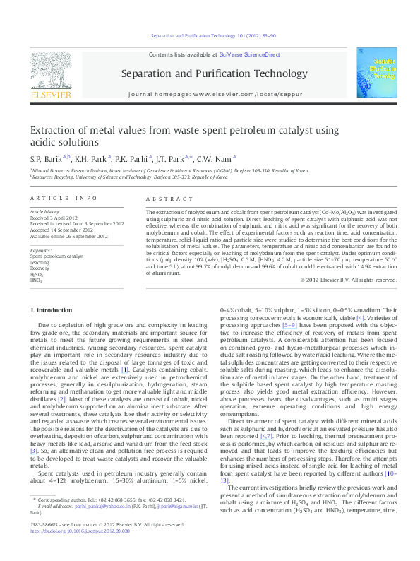 (PDF) Extraction of metal values from waste spent petroleum catalyst ...