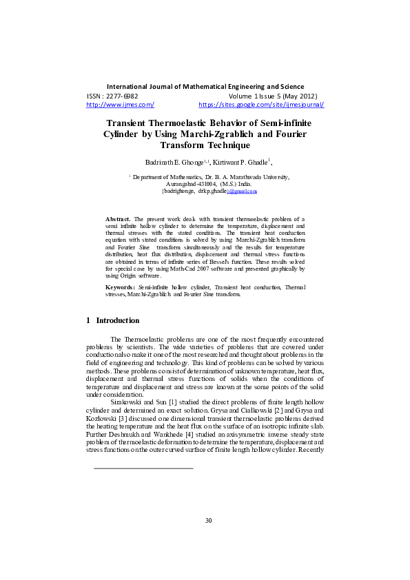 (PDF) Transient Thermoelastic Behavior of Semi-infinite Cylinder by Using Marchi-Zgrablich and ...