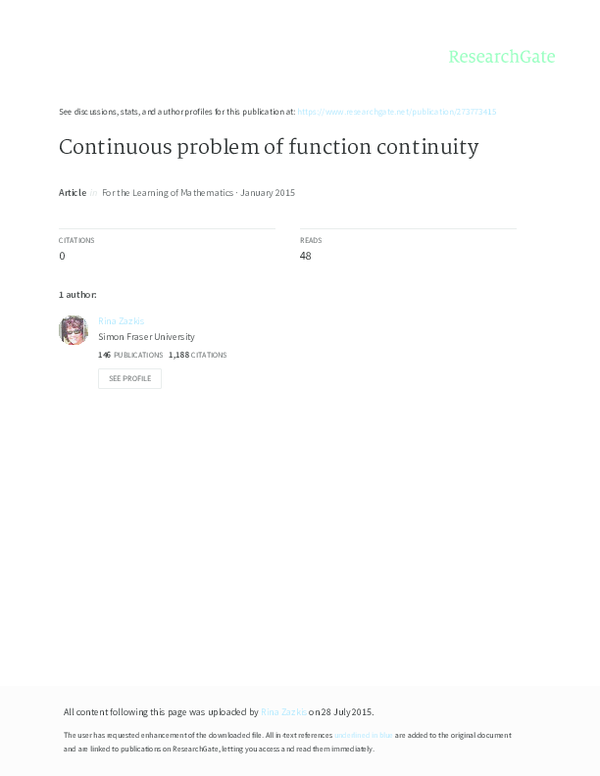 (PDF) Continuous problem of function continuity