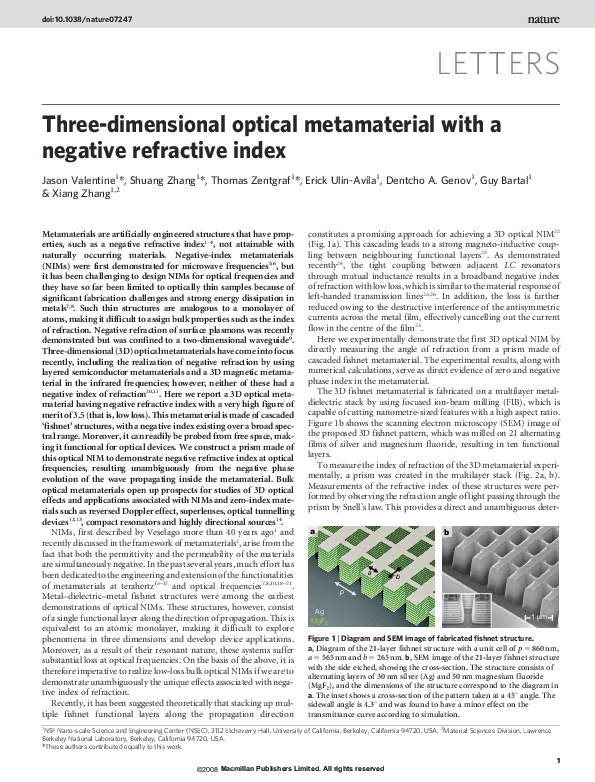 (PDF) Three-dimensional optical metamaterial with a negative refractive index