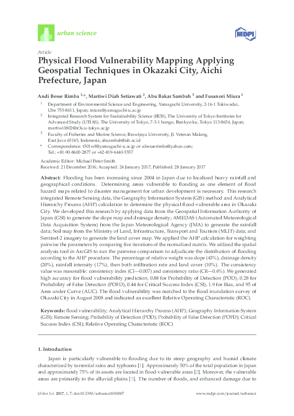 (PDF) Physical Flood Vulnerability Mapping Applying Geospatial Techniques in Okazaki City, Aichi ...