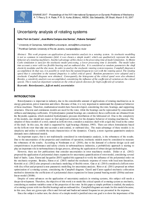 (PDF) Uncertainty analysis of rotating systems