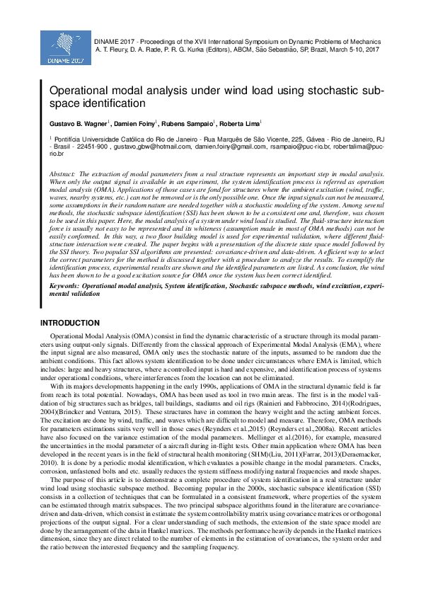 Pdf Operational Modal Analysis Under Wind Load Using Stochastic Sub Space Identification
