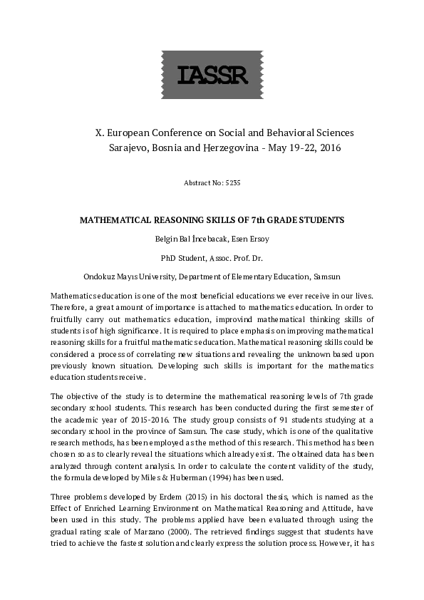 (PDF) MATHEMATICAL REASONING SKILLS OF 7th GRADE STUDENTS