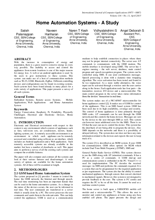 (PDF) Home Automation Systems -A Study