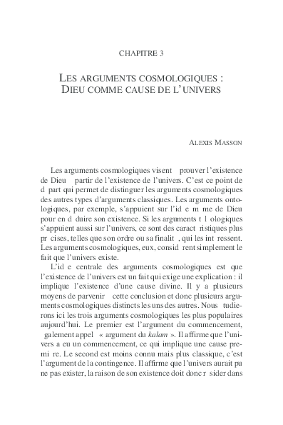 (PDF) LES ARGUMENTS COSMOLOGIQUES : DIEU COMME CAUSE DE L'UNIVERS