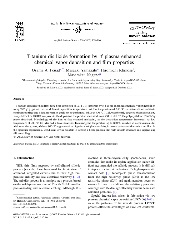 (PDF) Titanium disilicide formation by rf plasma enhanced chemical ...