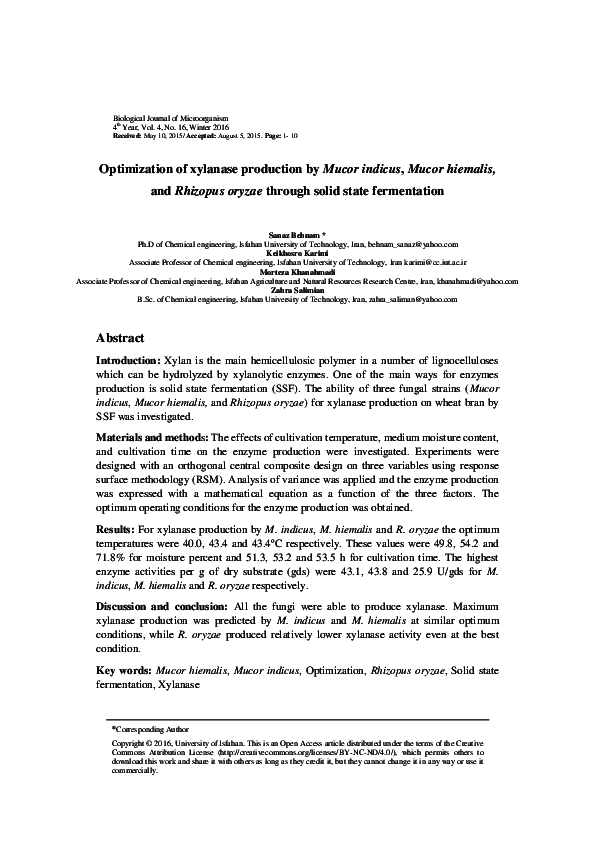 (PDF) Optimization of xylanase production by Mucor indicus, Mucor hiemalis, and Rhizopus oryzae ...