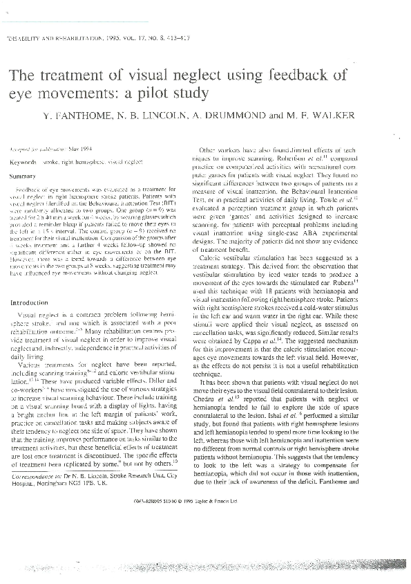 (PDF) The treatment of visual neglect using feedback of eye movements ...