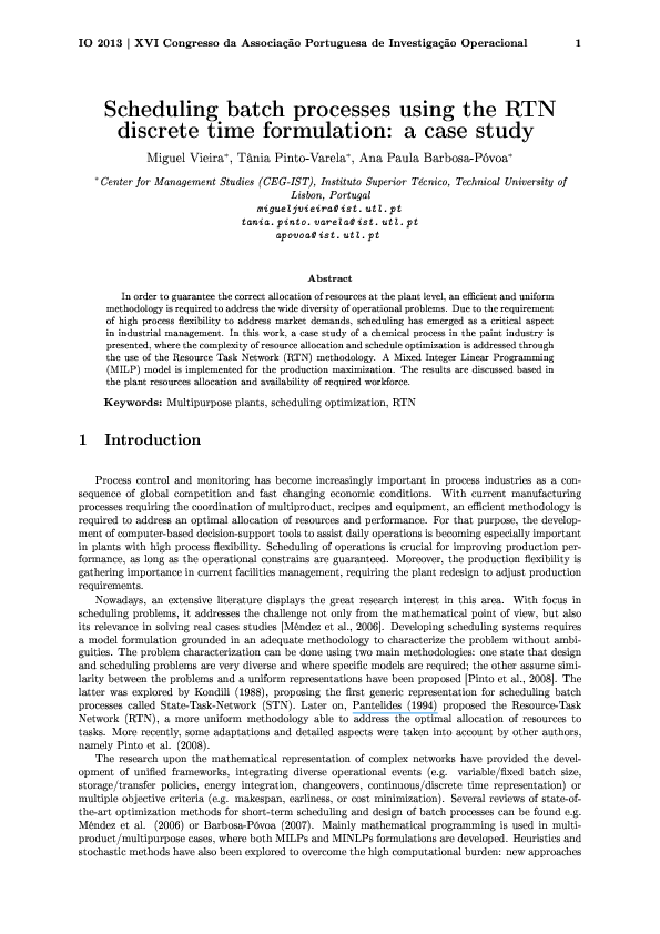 (PDF) Scheduling batch processes using the RTN discrete time formulation: a case study