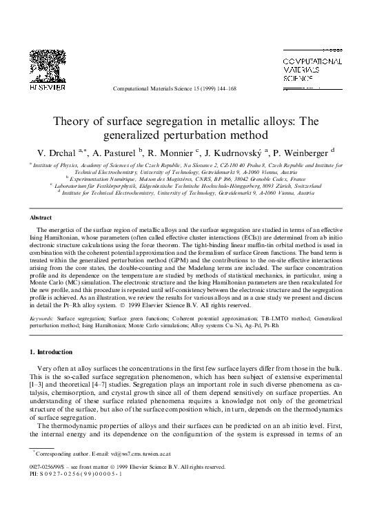 (PDF) Theory of surface segregation in metallic alloys: The generalized ...
