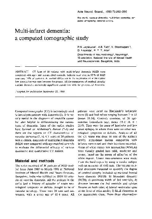 (PDF) Multi-infarct dementia: a computed tomographic study