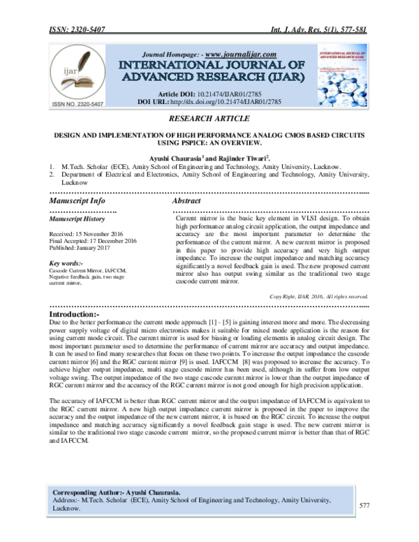 Pdf Design And Implementation Of High Performance Analog Cmos Based