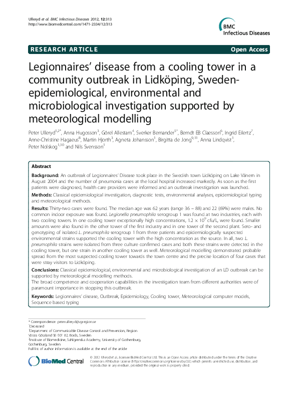 Pdf Legionnaires Disease From A Cooling Tower In A Community