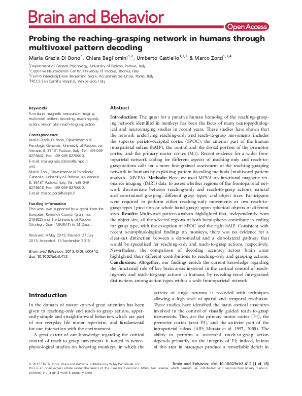 (PDF) Probing the reaching–grasping network in humans through multivoxel pattern decoding