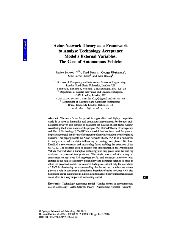 (PDF) Actor-Network Theory as a Framework to Analyse Technology ...