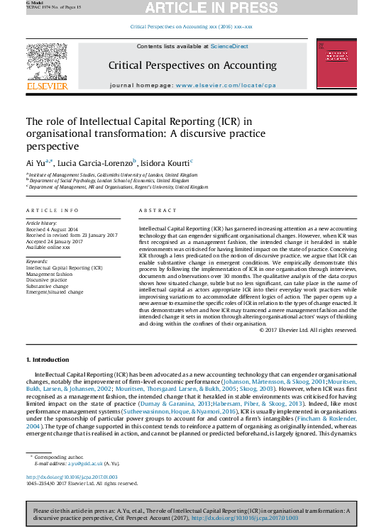 (PDF) The role of Intellectual Capital Reporting (ICR) in ...