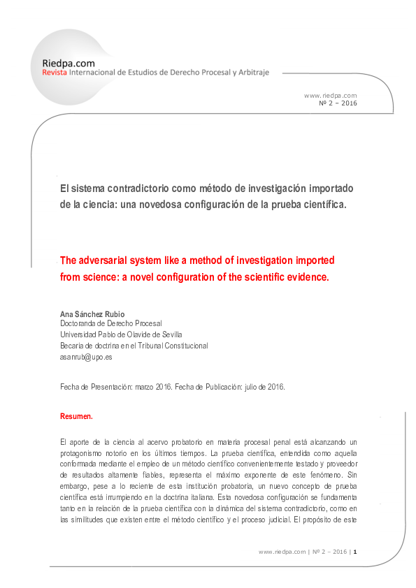 (PDF) El sistema contradictorio como método de investigación importado ...