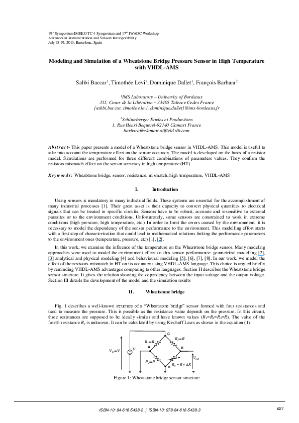 (PDF) Modeling and Simulation of a Wheatstone Bridge Pressure Sensor in High Temperature with ...
