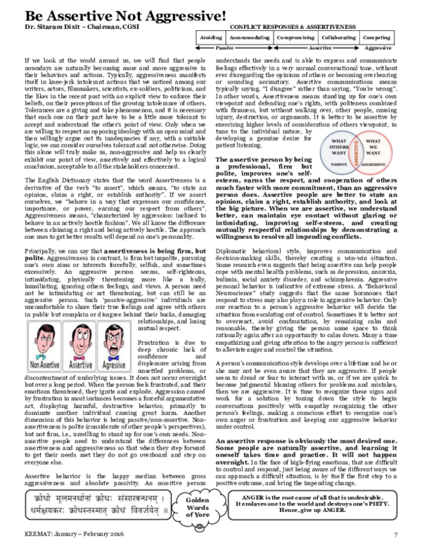(PDF) Be Assertive Not Aggressive
