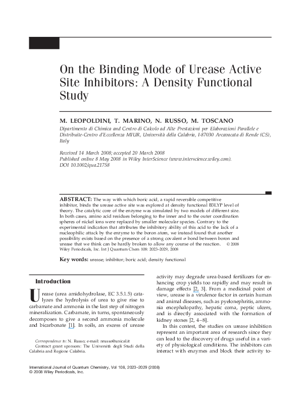 (PDF) On the binding mode of urease active site inhibitors: A density ...