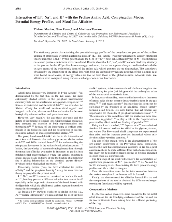 (PDF) Interaction of Li + , Na + , and K + with the Proline Amino Acid ...