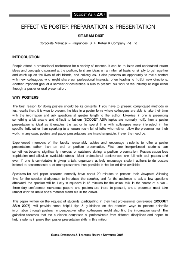 (PDF) EFFECTIVE POSTER PREPARATION & PRESENTATION